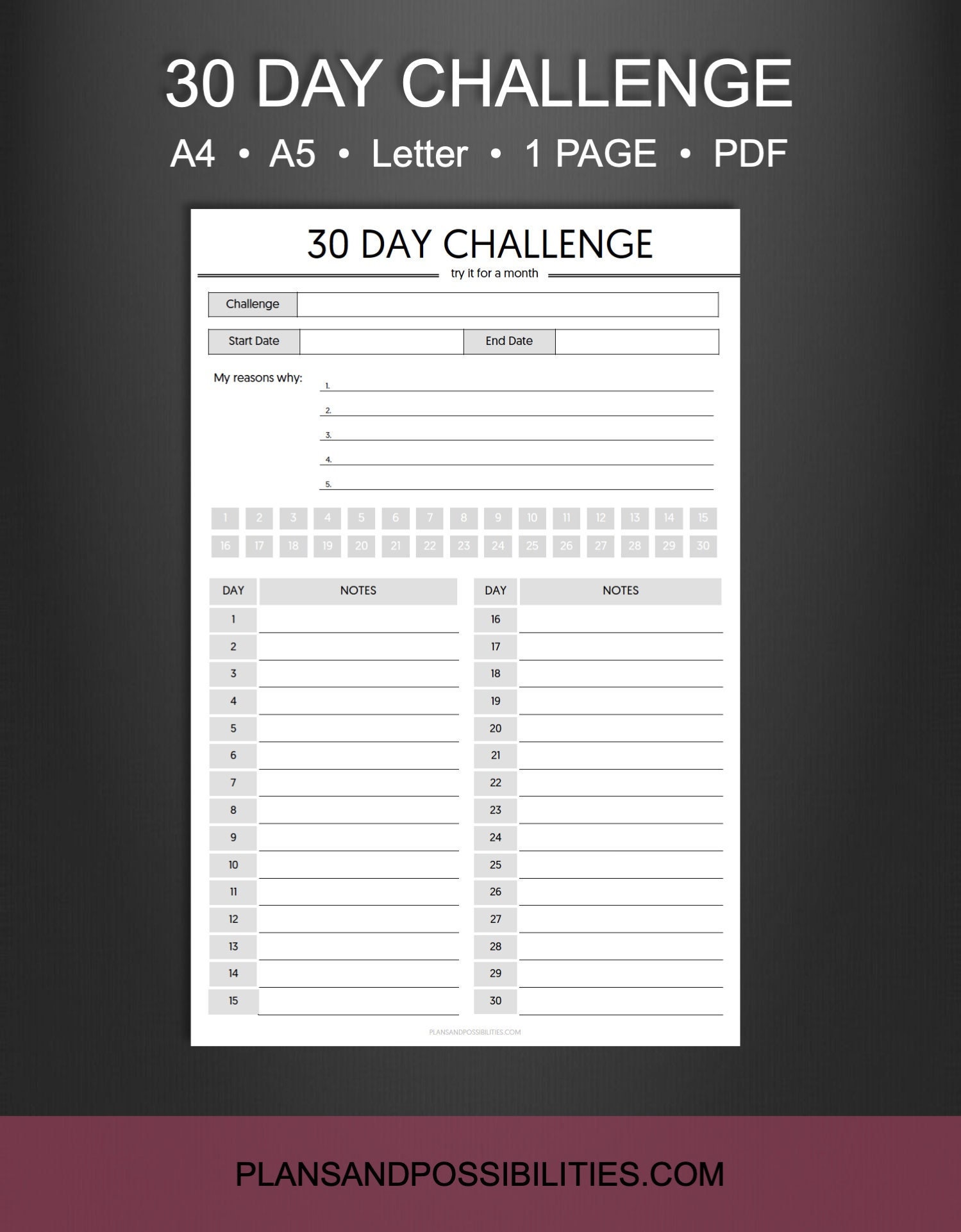 30 Day Tracker, Habit Planner, Progress Tracker, Monthly Habit Planner ...
