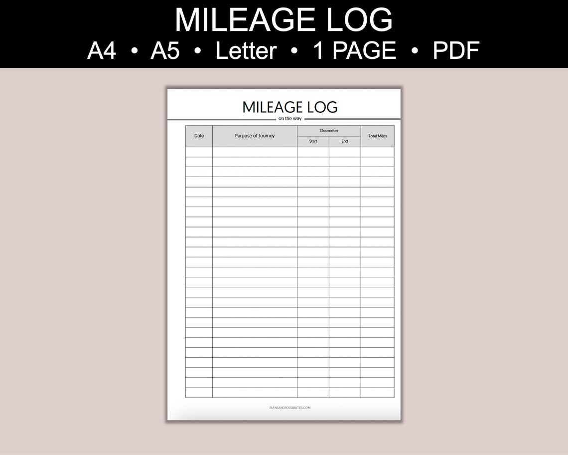 Mileage Log Book, Mileage Log Printable, Mileage Log Template, Mileage ...