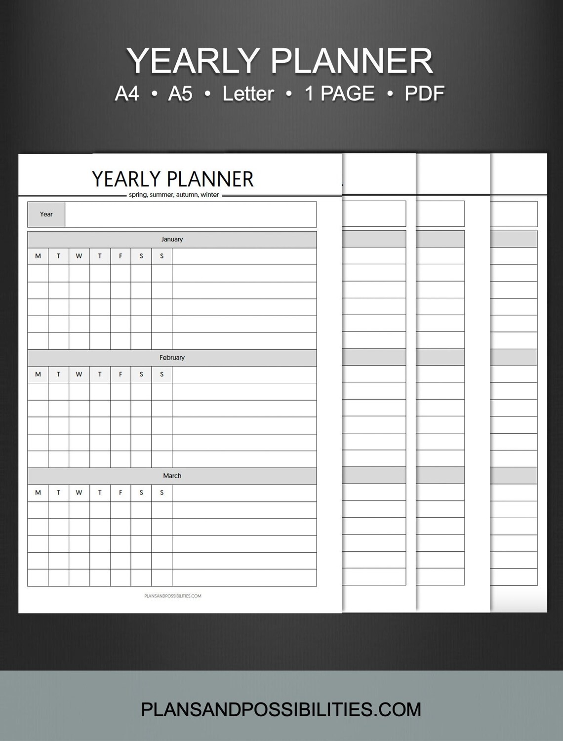 Undated Planner Bundle, Goals Year, Printable Year Calendar, Printable ...