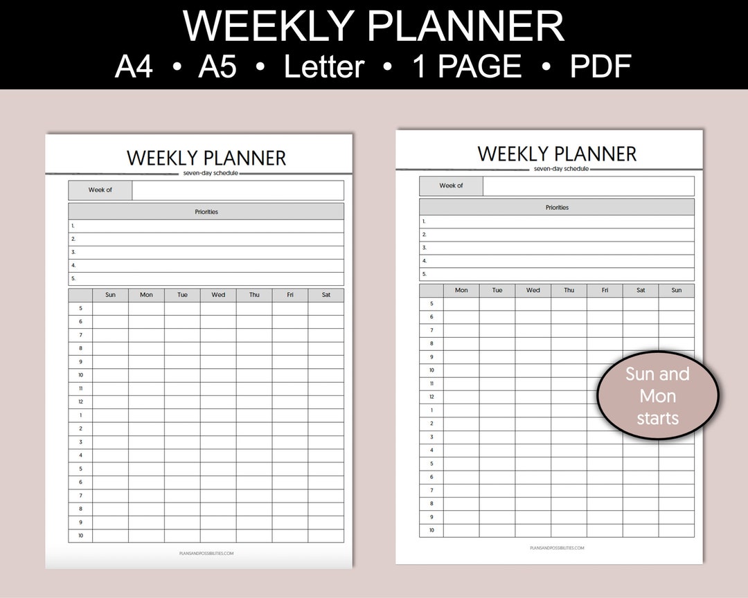 Minimal Weekly Planner Printable, Weekly Agenda, Weekly Checklist ...