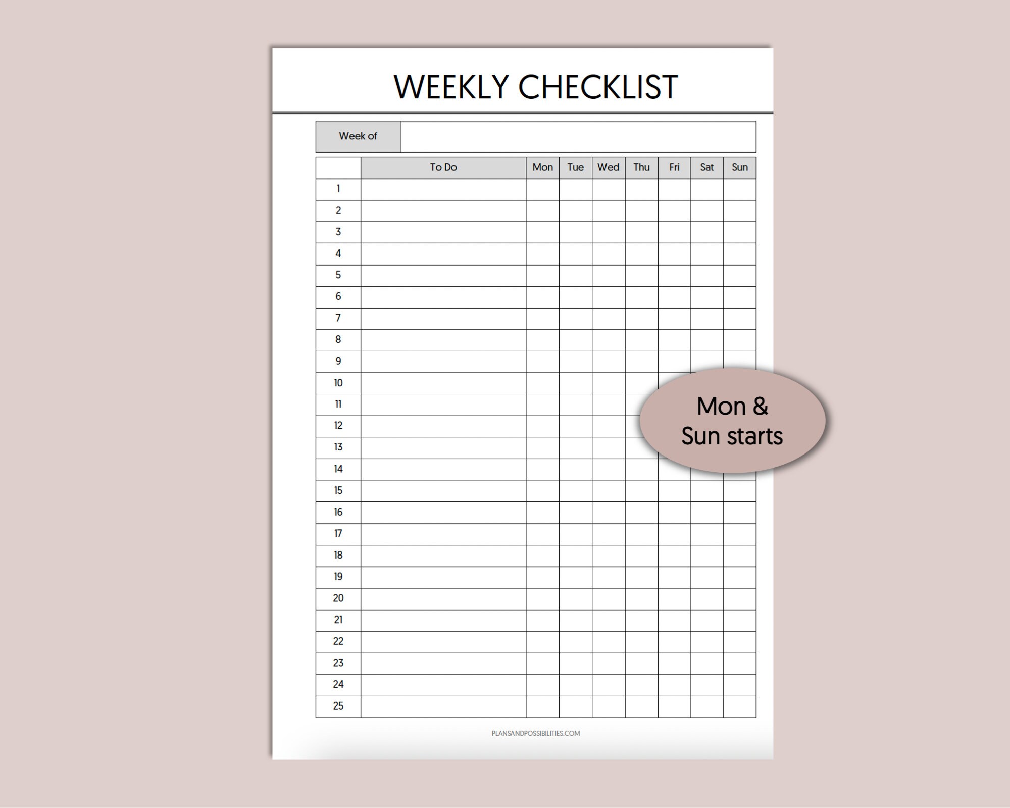 Weekly Checklist Template, Weekly to Do List Template, Routine ...