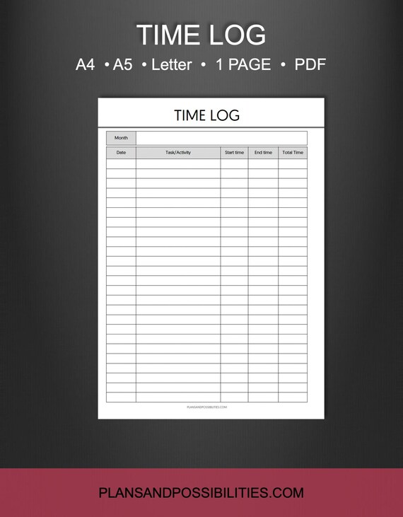 Time Log Printable Printable Time Sheet Project Time Log - Etsy