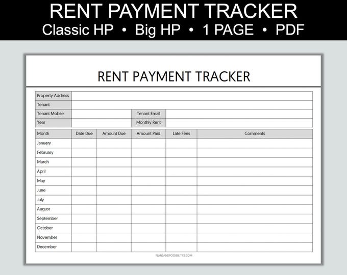 Rental Tracker Printable, Rent Payment Tracker Printable, Rent Payment ...