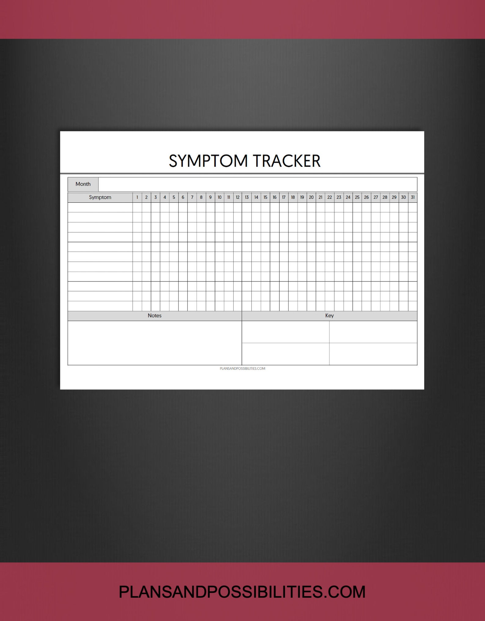 Symptom Tracker Printable, Health Care Planner Record, Chronic Illness ...