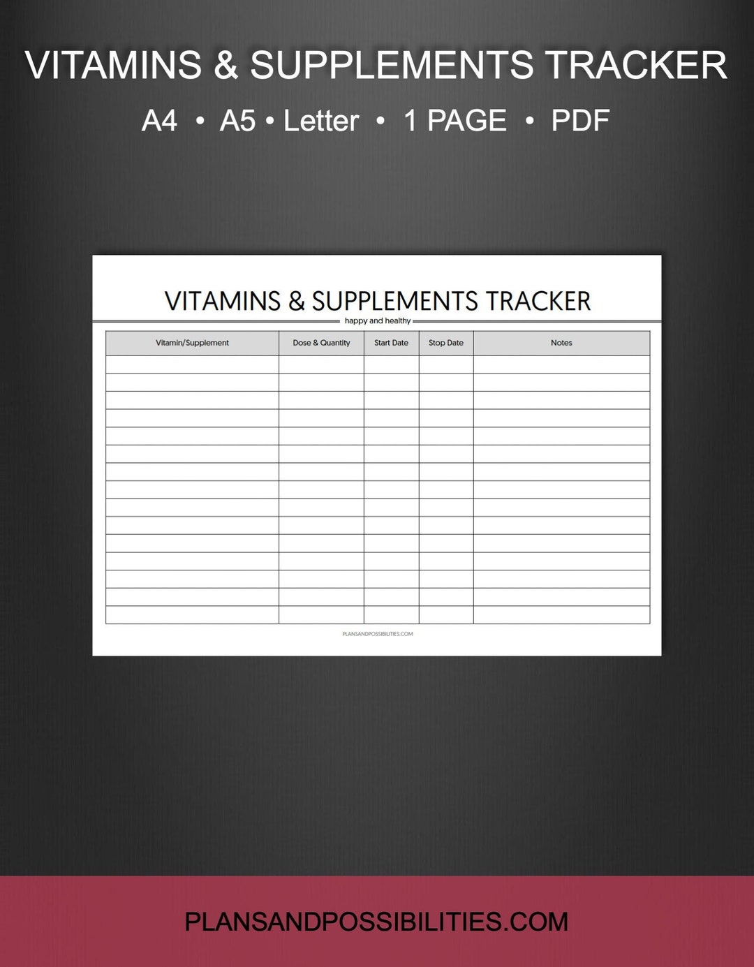 Vitamin Tracker Printable, Vitamin Planner, Health Tracker, Supplement ...