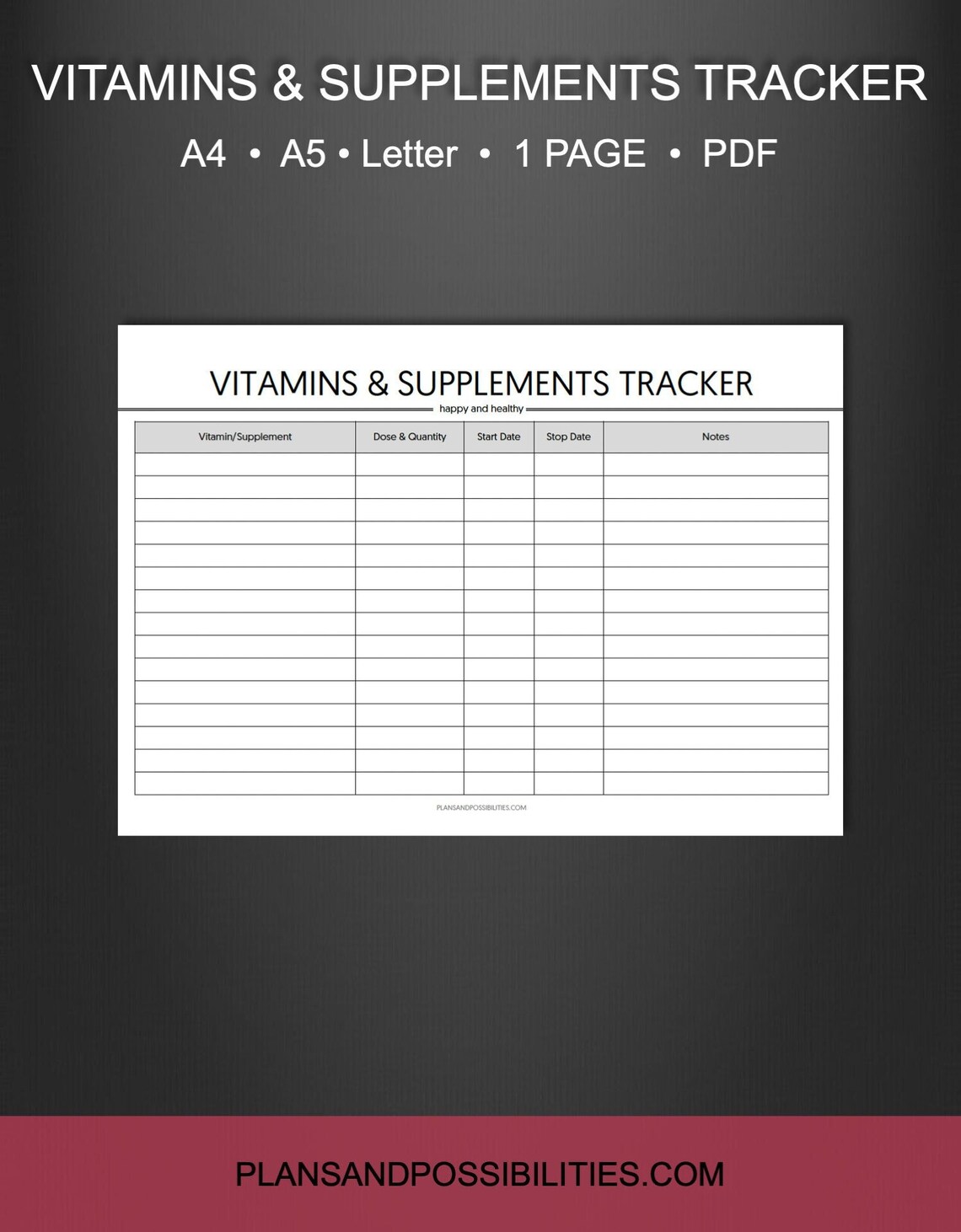Vitamin Tracker Printable, Vitamin Planner, Health Tracker, Supplement ...