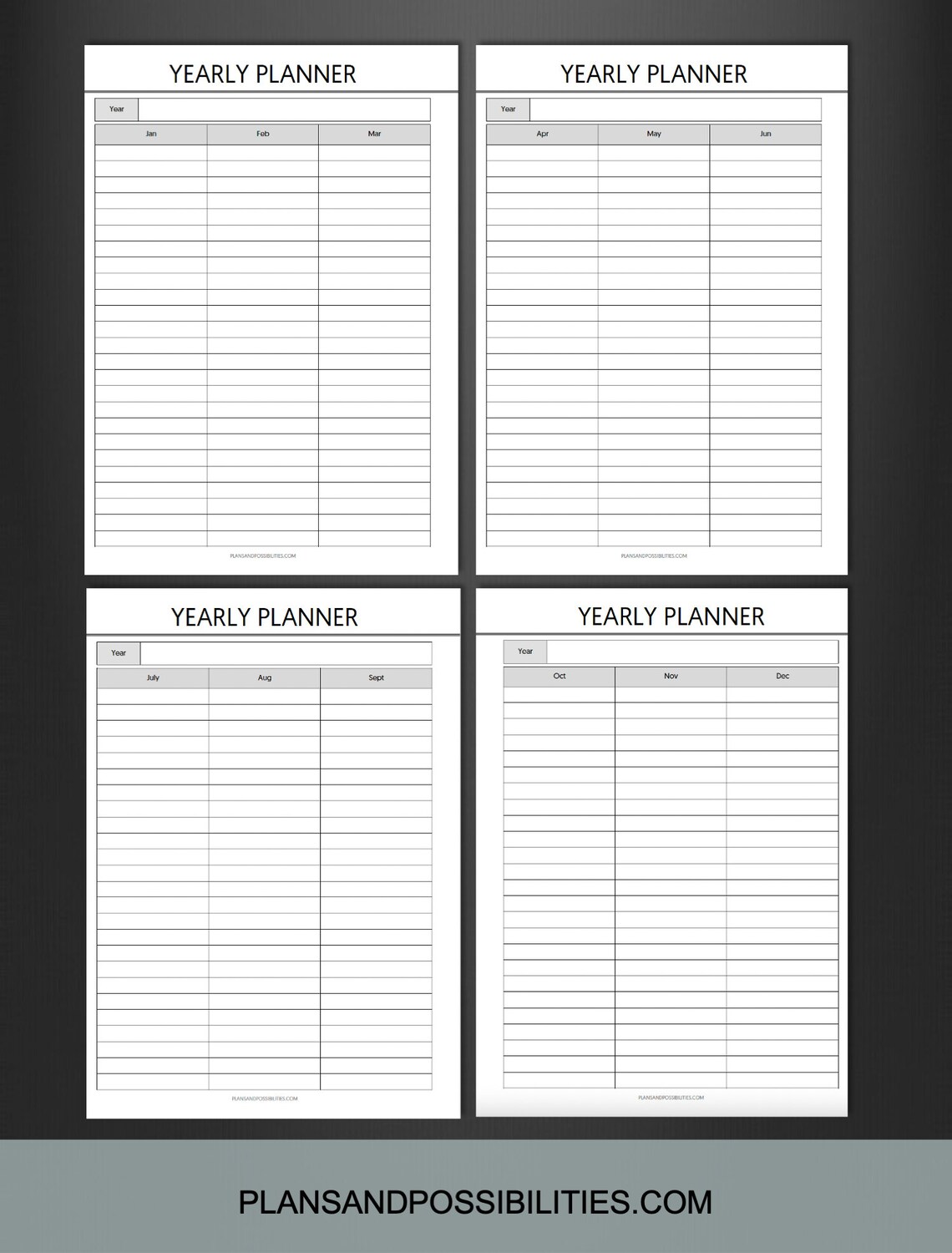 Two Pages Yearly Planner Printable, Minimalist Annual Planner, 2 Page ...