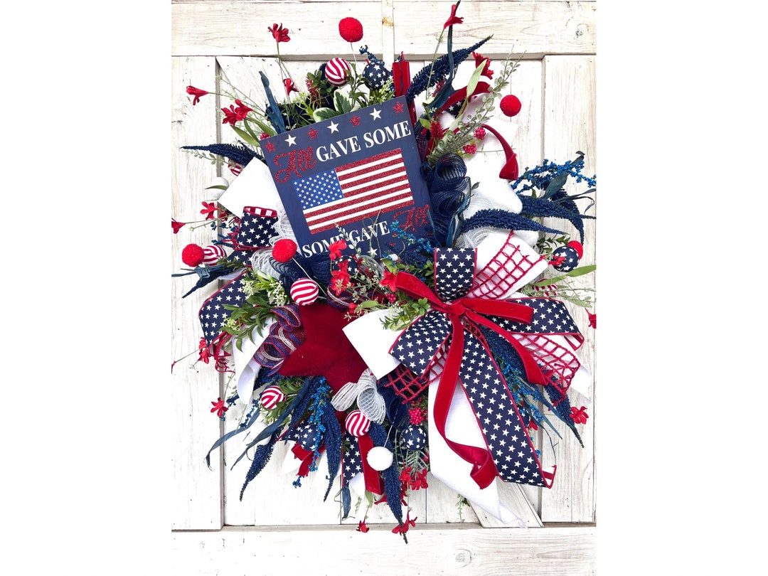 Patriotic Memorial Day Wreath, Red White Blue Wreath, Americana Door ...