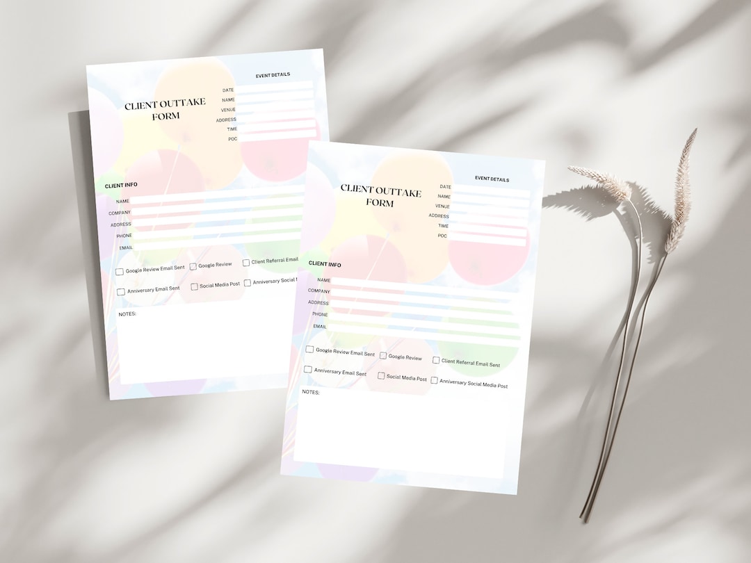 Editable Balloon CLIENT OUTTAKE FORM Template Design With Balloon ...