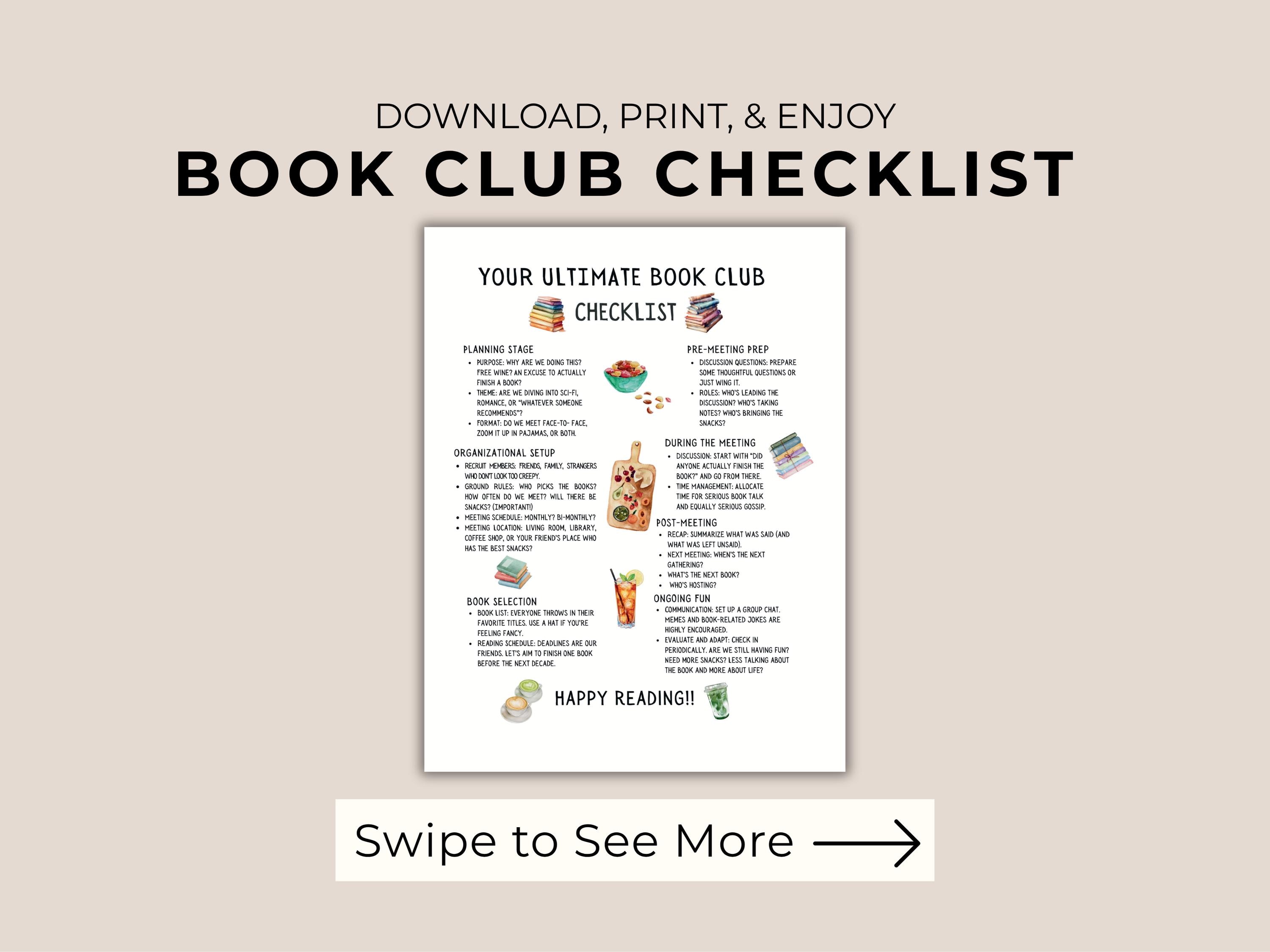 Book Club Checklist & Planning Guide | Meeting Organizer | U.S. Letter ...