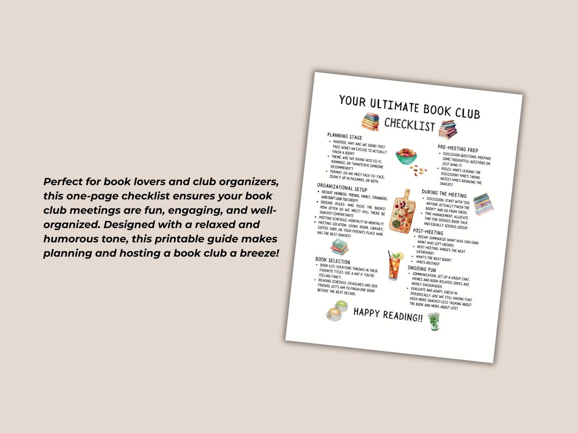 Book Club Checklist & Planning Guide | Meeting Organizer | U.S. Letter ...