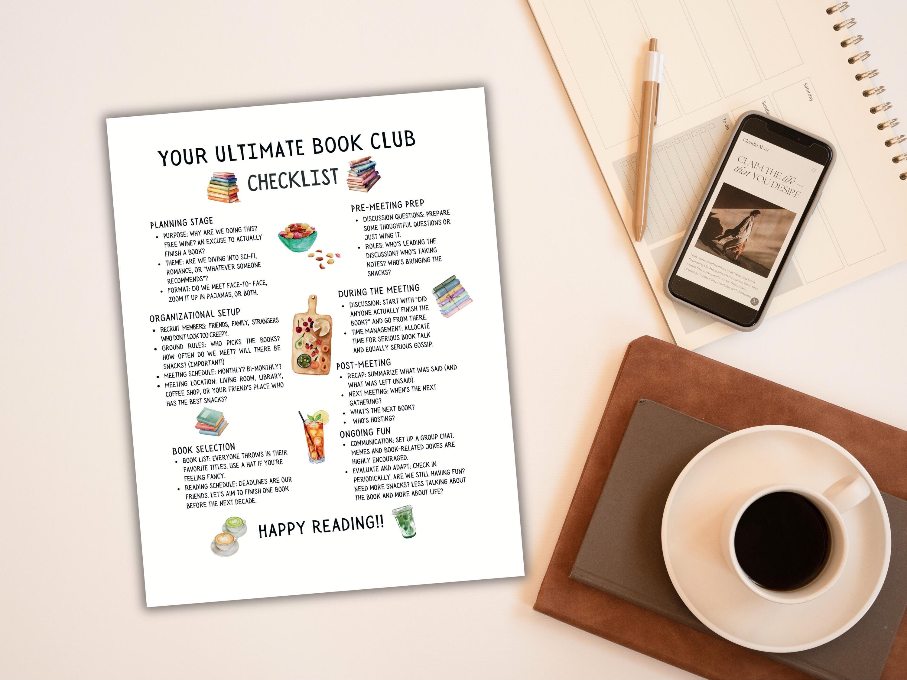 Book Club Checklist & Planning Guide | Meeting Organizer | U.S. Letter ...