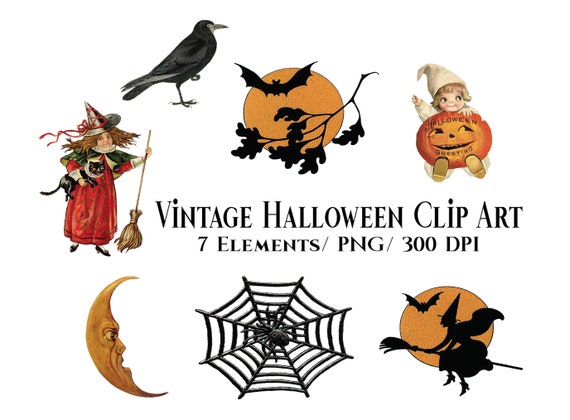 Vintage Halloween Clip Art PNG Elements at Hi-res 300 DPI. - Etsy