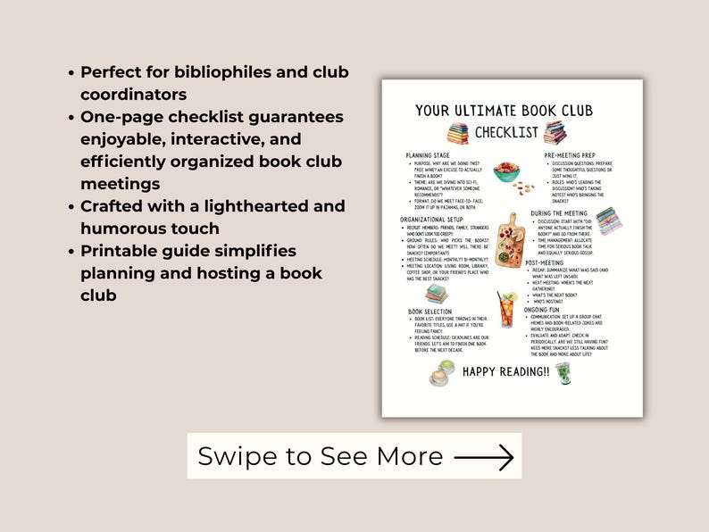 Book Club Checklist & Planning Guide | Meeting Organizer | U.S. Letter ...