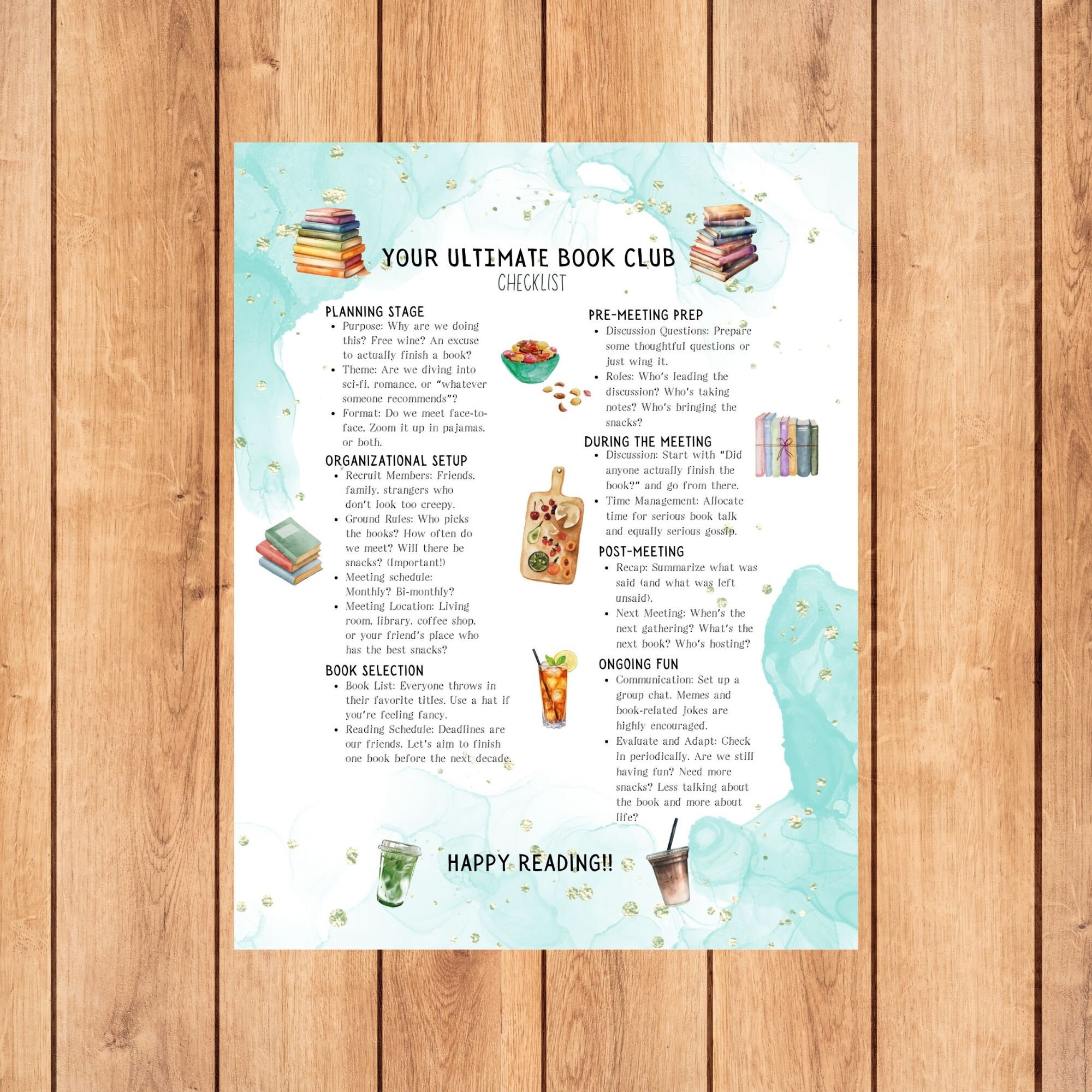 Book Club Checklist & Planning Guide | Meeting Organizer | U.S. Letter ...