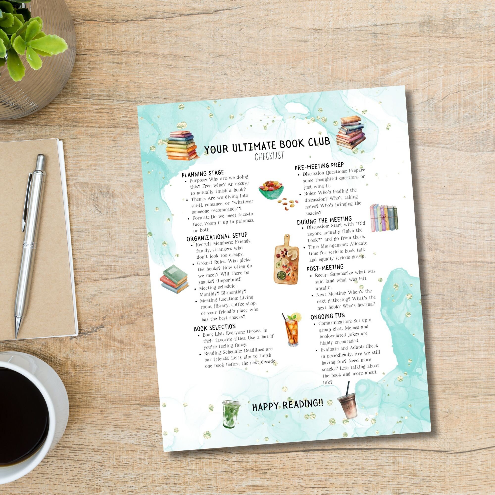 Book Club Checklist & Planning Guide | Meeting Organizer | U.S. Letter ...