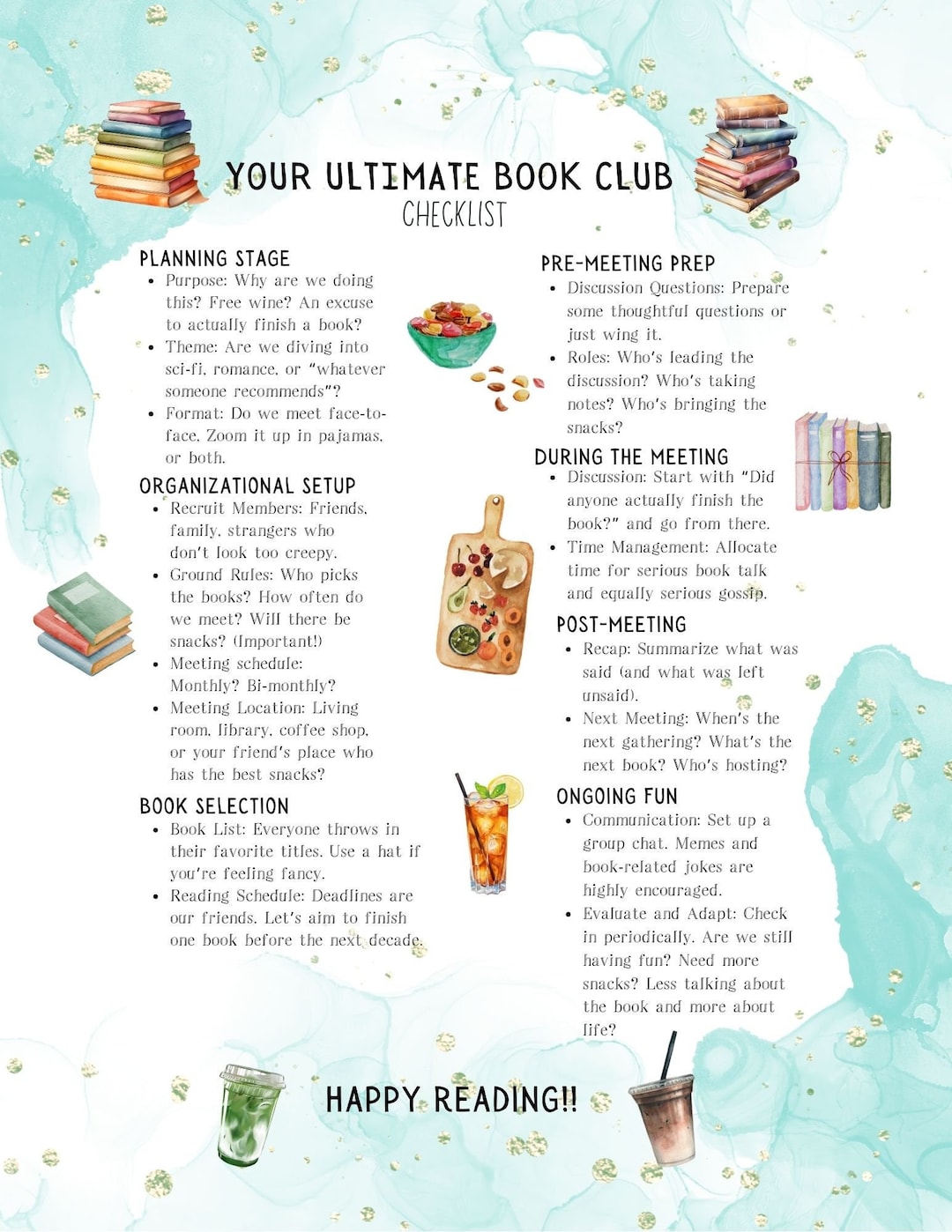 Book Club Checklist & Planning Guide | Meeting Organizer | U.S. Letter ...