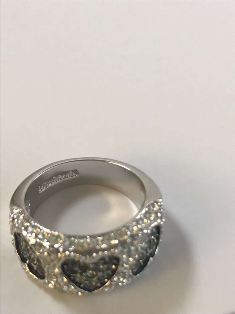 Dazzling Rhinstone Silver Tone Heart Ring Signed 18K, GERSC - Etsy