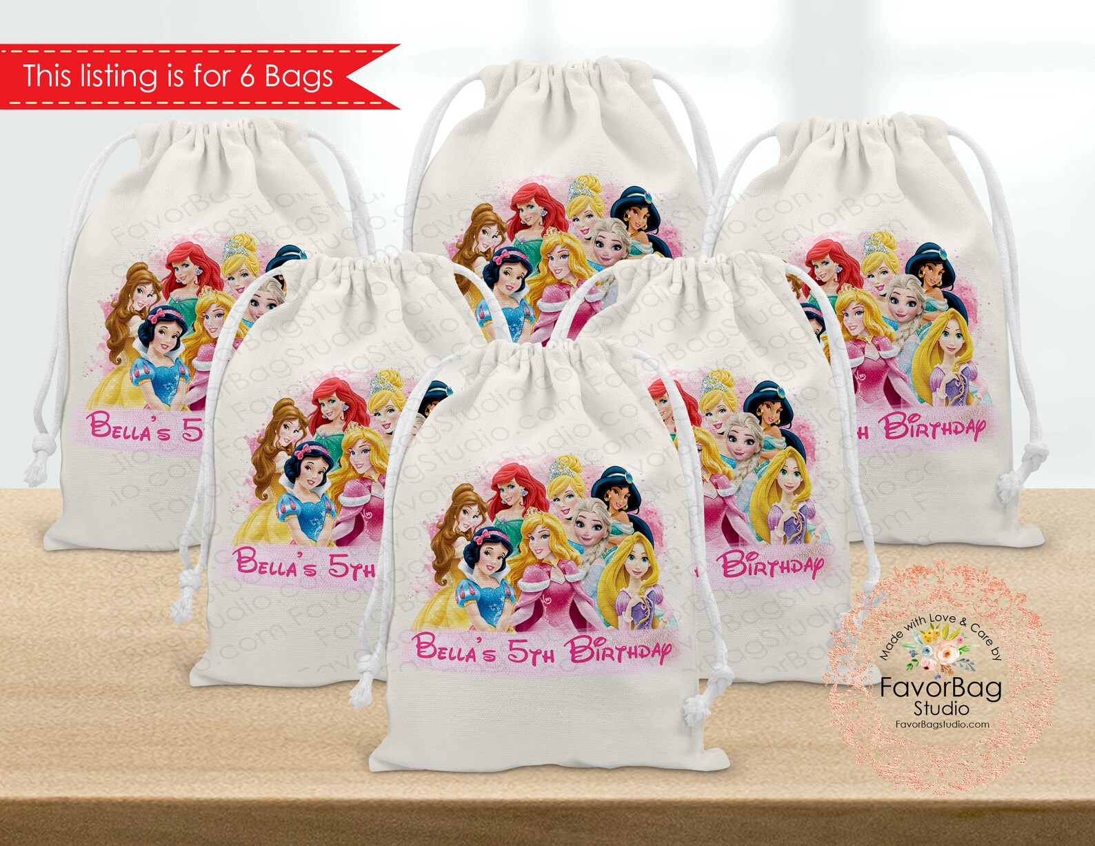 Princess Favor Bags-birthday Favor Bags-disney Princess - Etsy