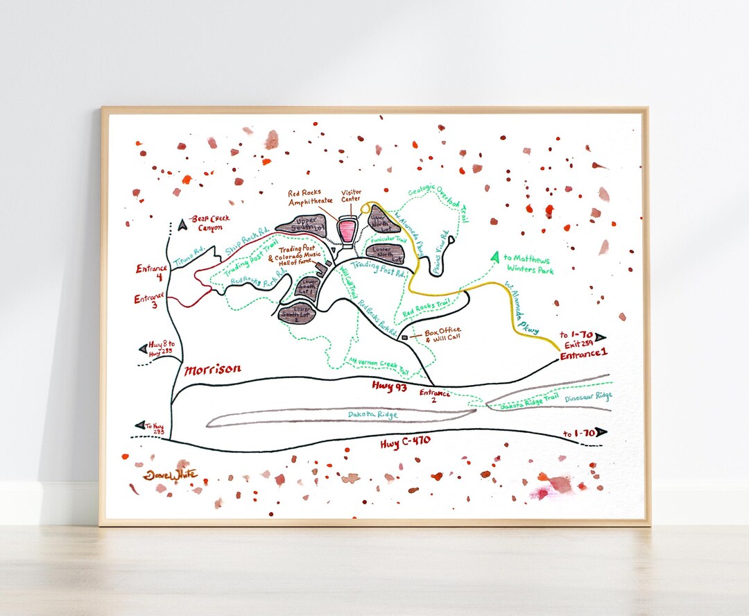 Red Rocks Park Map Art Print Watercolor Painting - Etsy