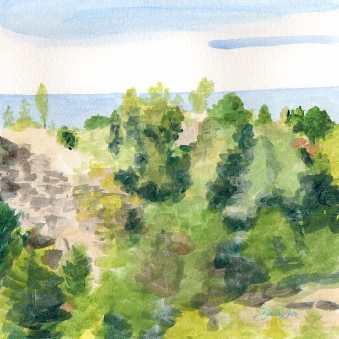 Impressionist Lake Wall Art Landscape Watercolor Painting Lake Michigan ...