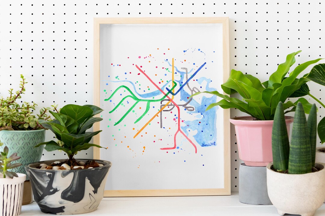 Boston T Rail Map Art Print MBTA Transit, Boston Watercolor Artwork - Etsy
