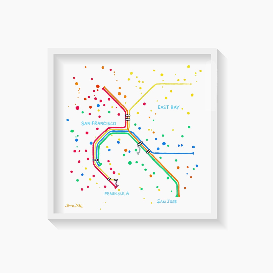 San Francisco Bay Area BART Transit Map Art Print, Watercolor Artwork ...