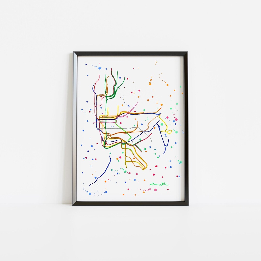 NYC Subway Map Wall Art 12x16 Print New York City Watercolor Artwork - Etsy