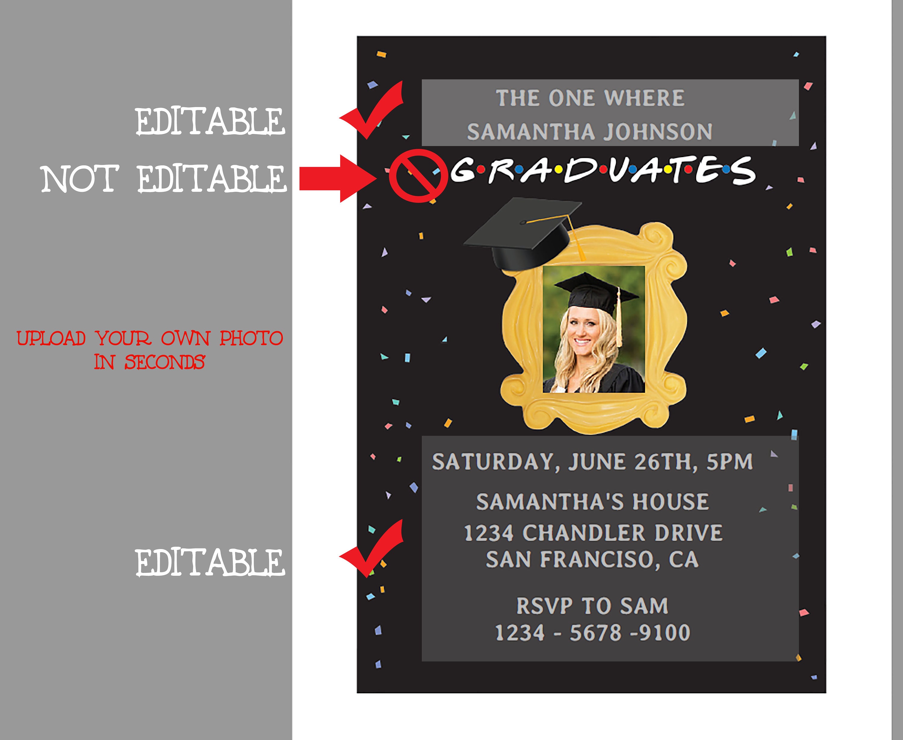 Editable / Friends / TV Show / Invitation / Theme / Graduation / Tv ...