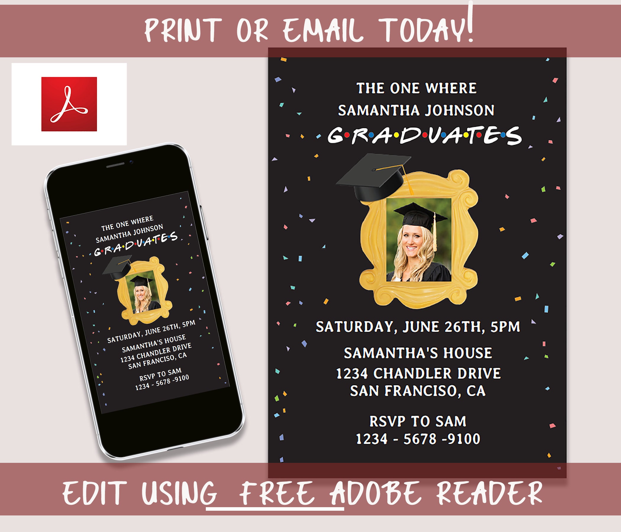 Editable / Friends / TV Show / Invitation / Theme / Graduation / Tv ...