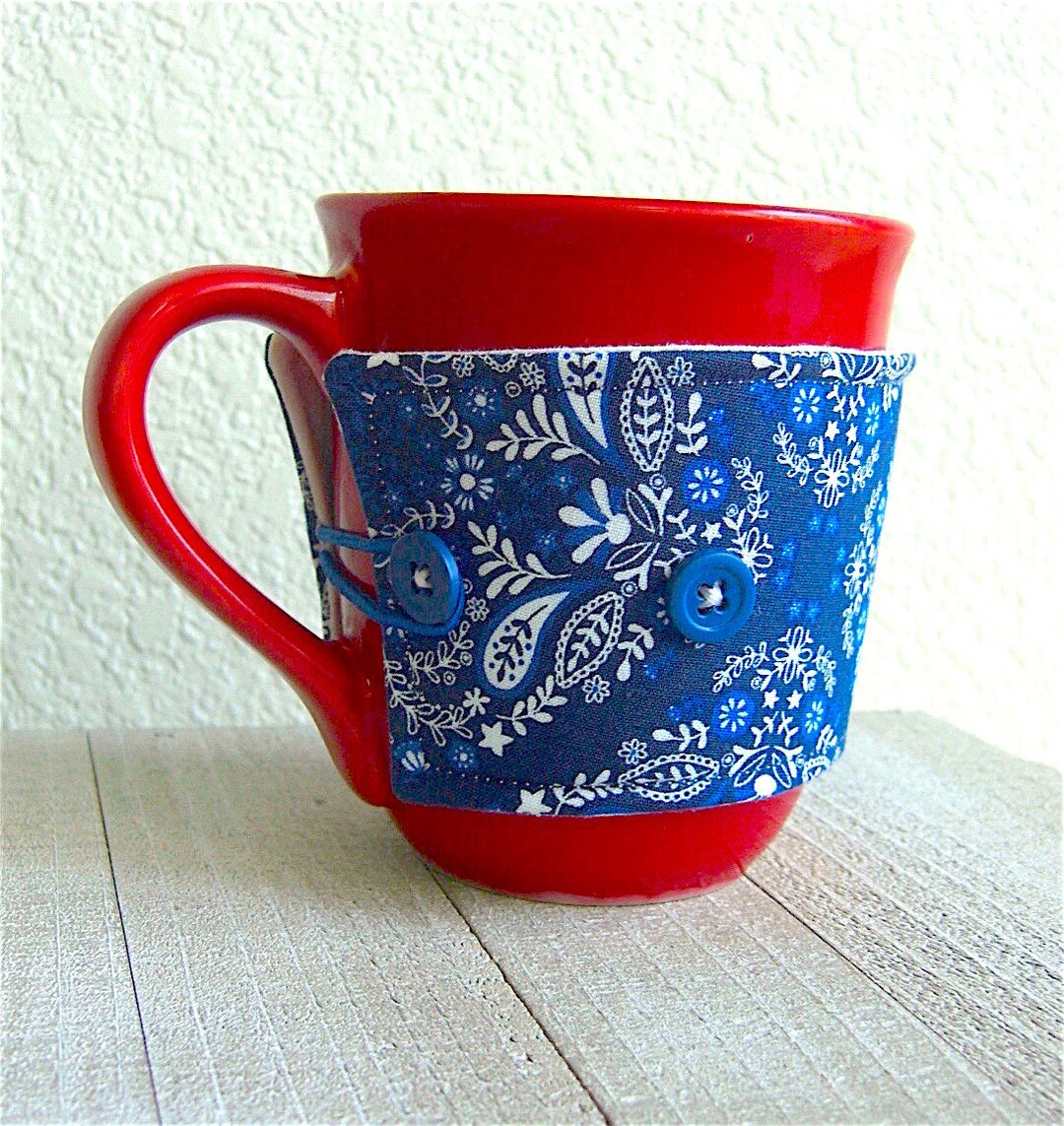 Bandana Cup Cozy; Country Chic Cup Cozy; Adjustable Blue Cup Cozy for ...