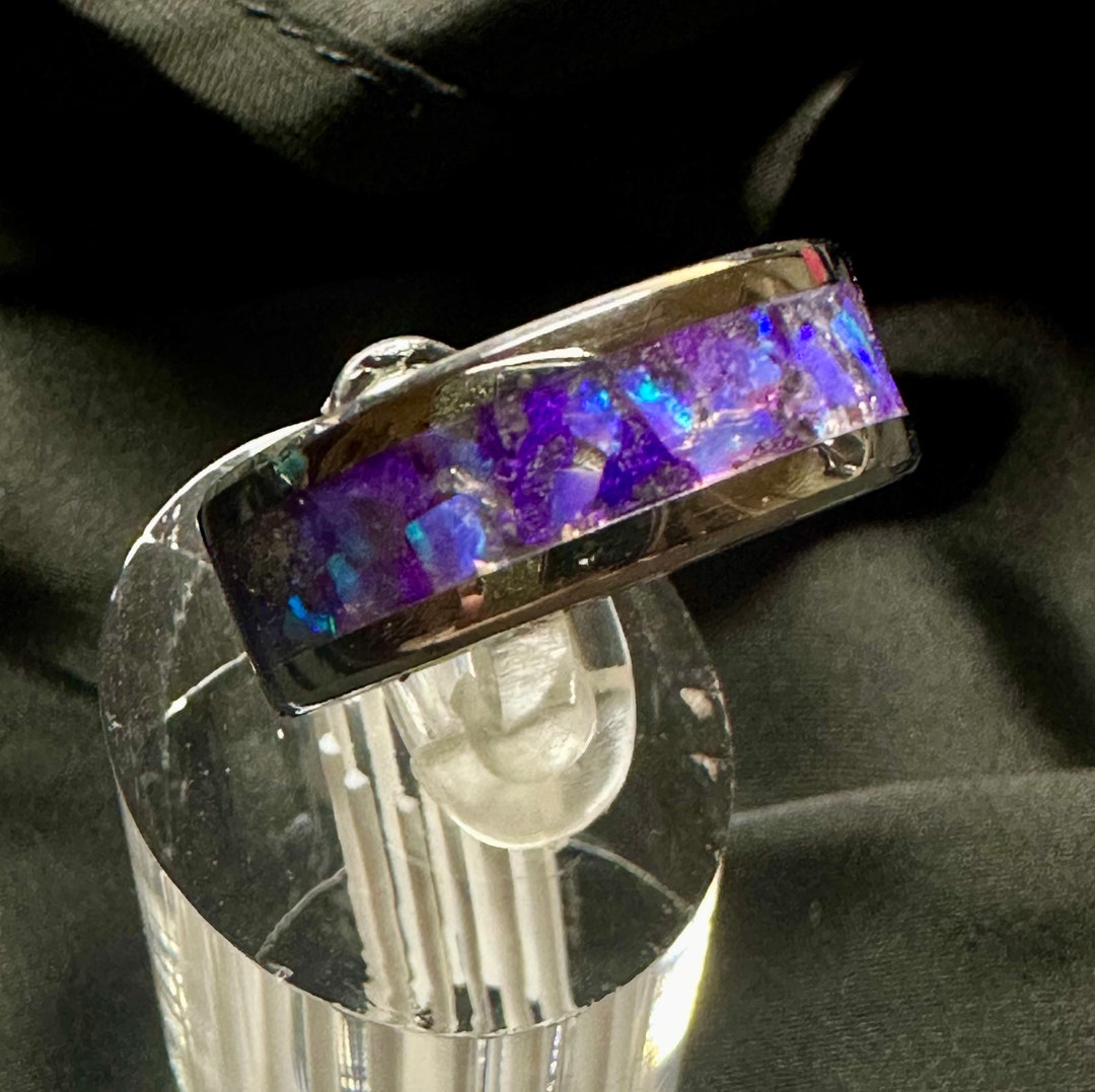 Opal Rose Quartz Inlay Ring, Stainless Steel Band, Size 9 - Etsy
