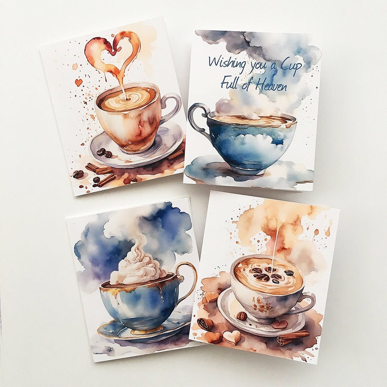 Mini Note Cards Gift Enclosures Coffee - 2.5" X 3" - Set of 4 Mini ...