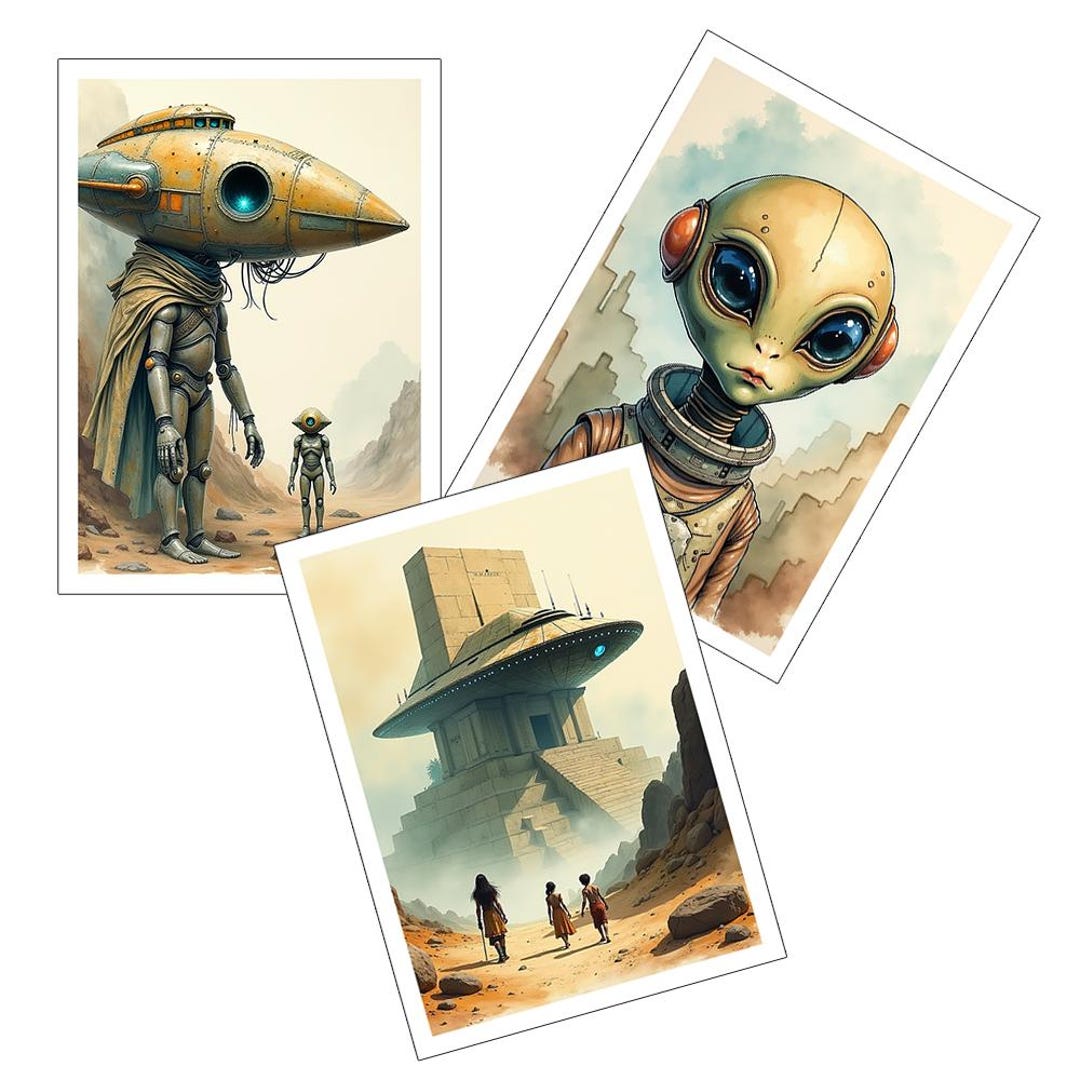 Miniature Space Aliens Sci-fi Small Prints ACEO 2.5"x3.5" - Printable ...