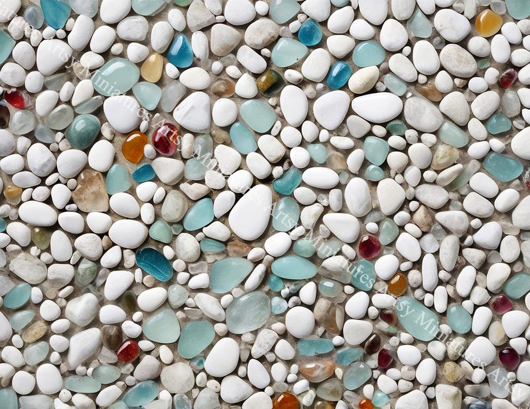 Dollhouse Miniature Wallpaper Floor Pebbles Beach Glass 1:12 Scale - 5 ...