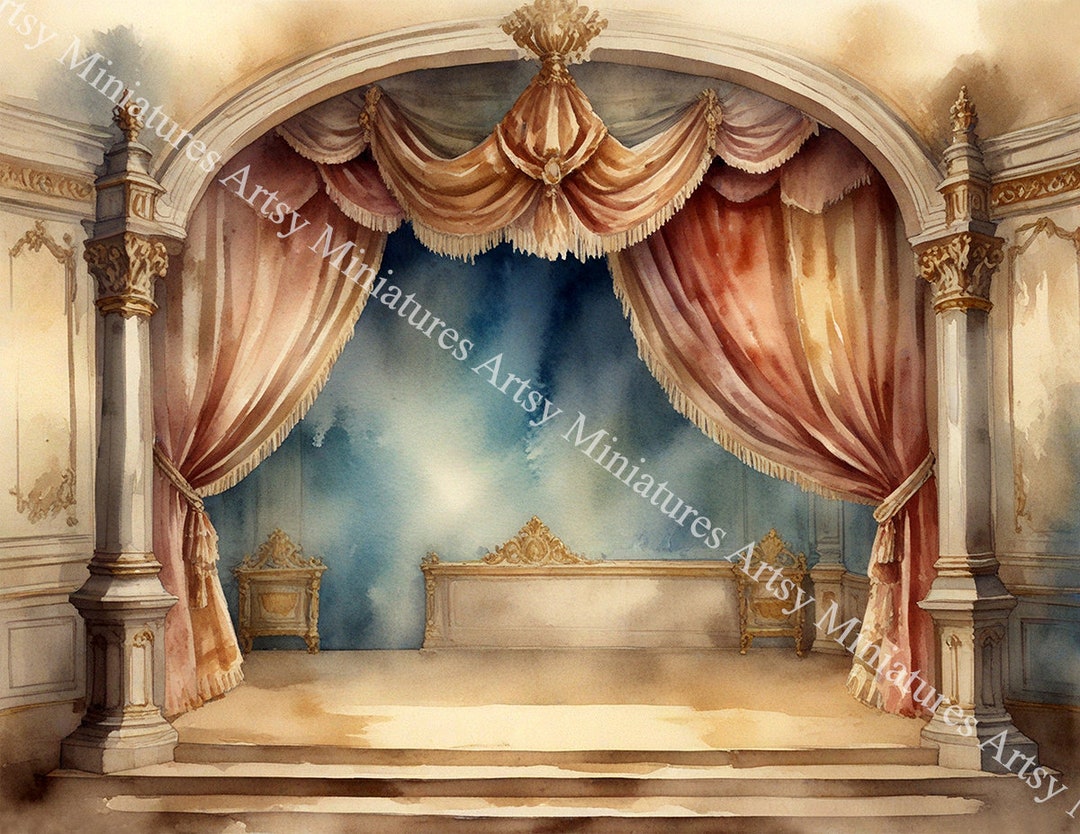 Dollhouse Miniature Wallpaper Theater Stage Backdrop Mural 1:12 and ...