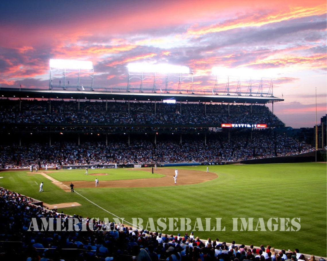 Chicago Cubs Wrigley Field Sunset Photograph or Greeting Card | Etsy