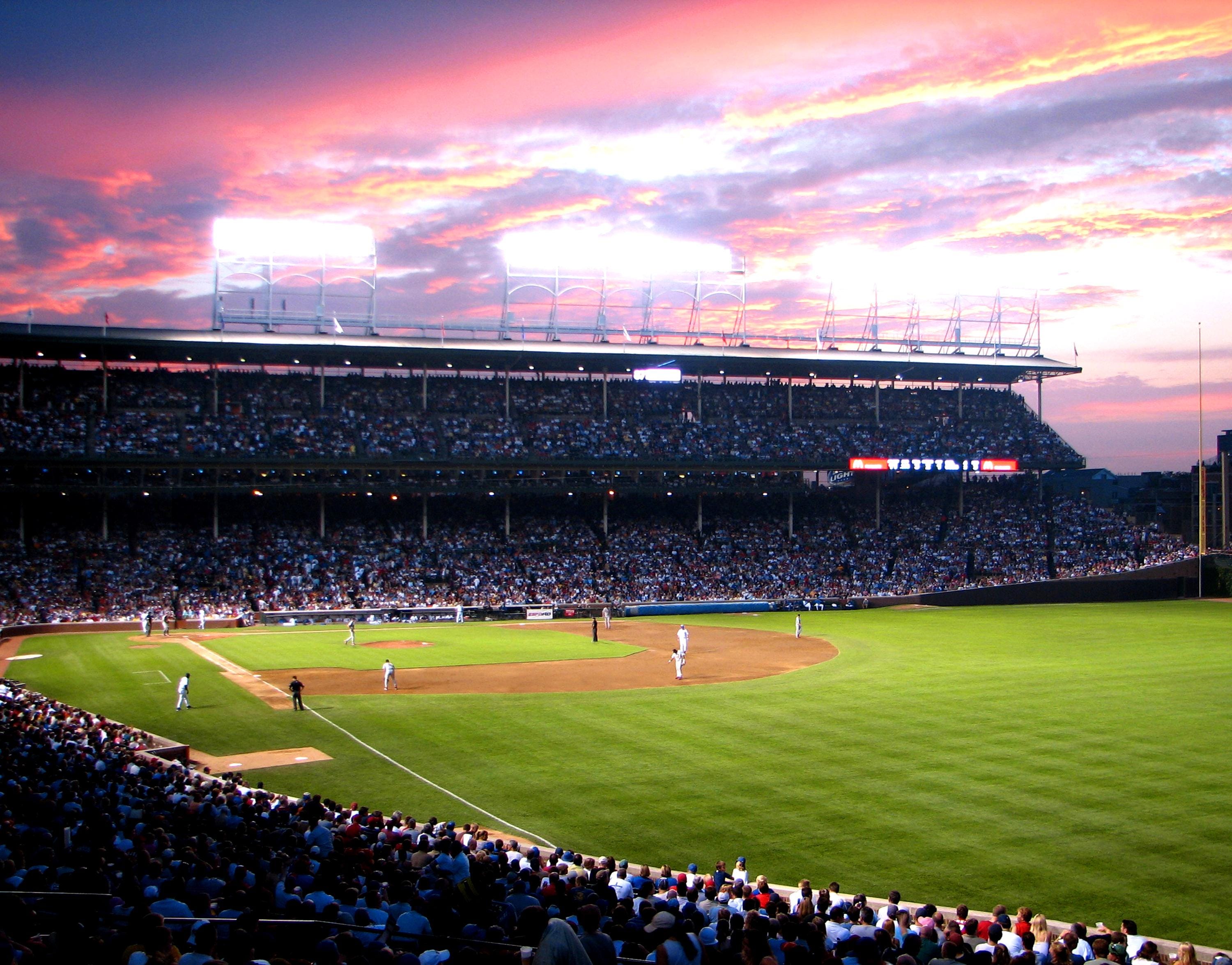 Chicago Cubs Wrigley Field Sunset Photograph Baseball MLB - Etsy