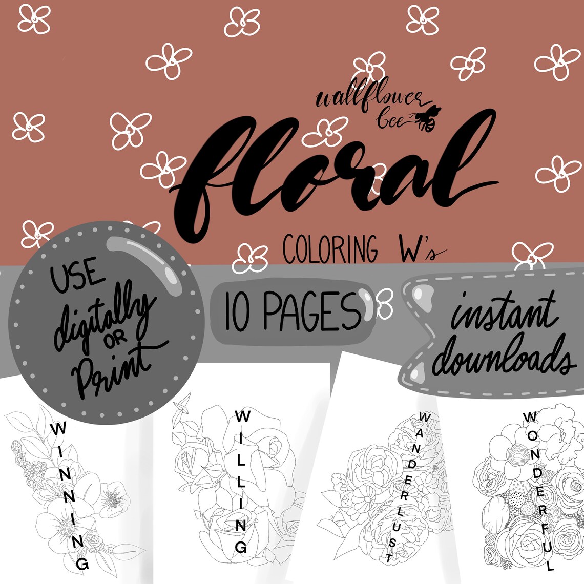 10 Printable Adult Coloring Pages Botanical Floral Sketches | Etsy