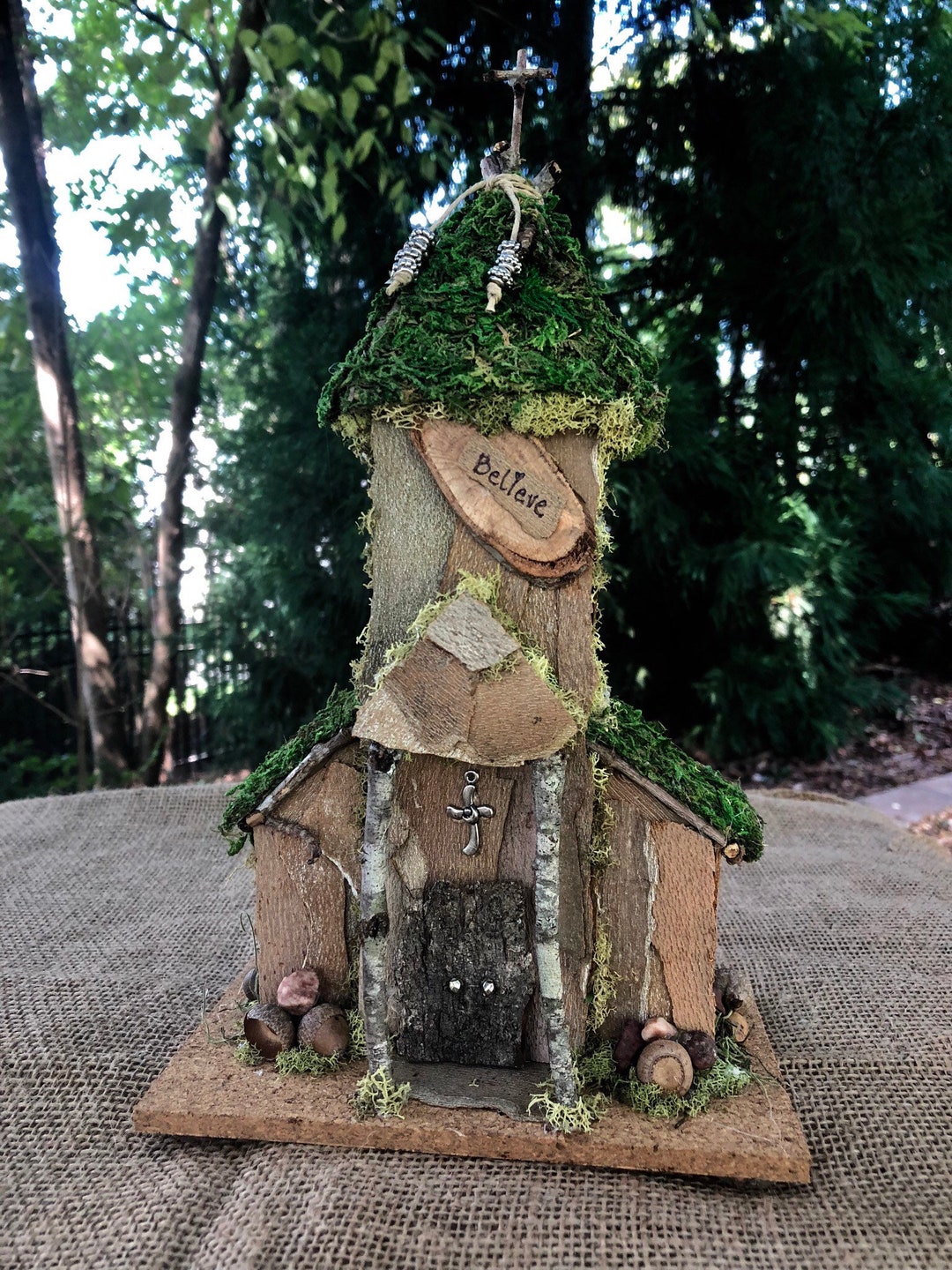 Handmade Fairy Chapel, Rustic Woodland Church Decor, Personalized Gift ...
