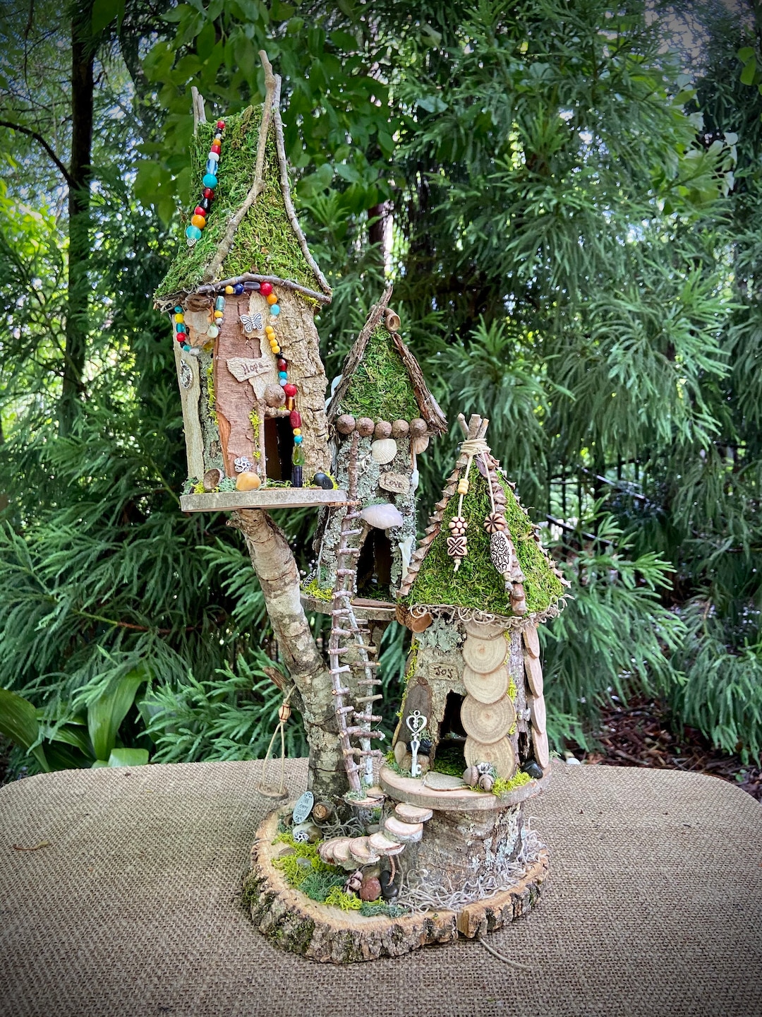 Handmade Triple Fairy House, Personalized Mossy Woodland Decor - Etsy