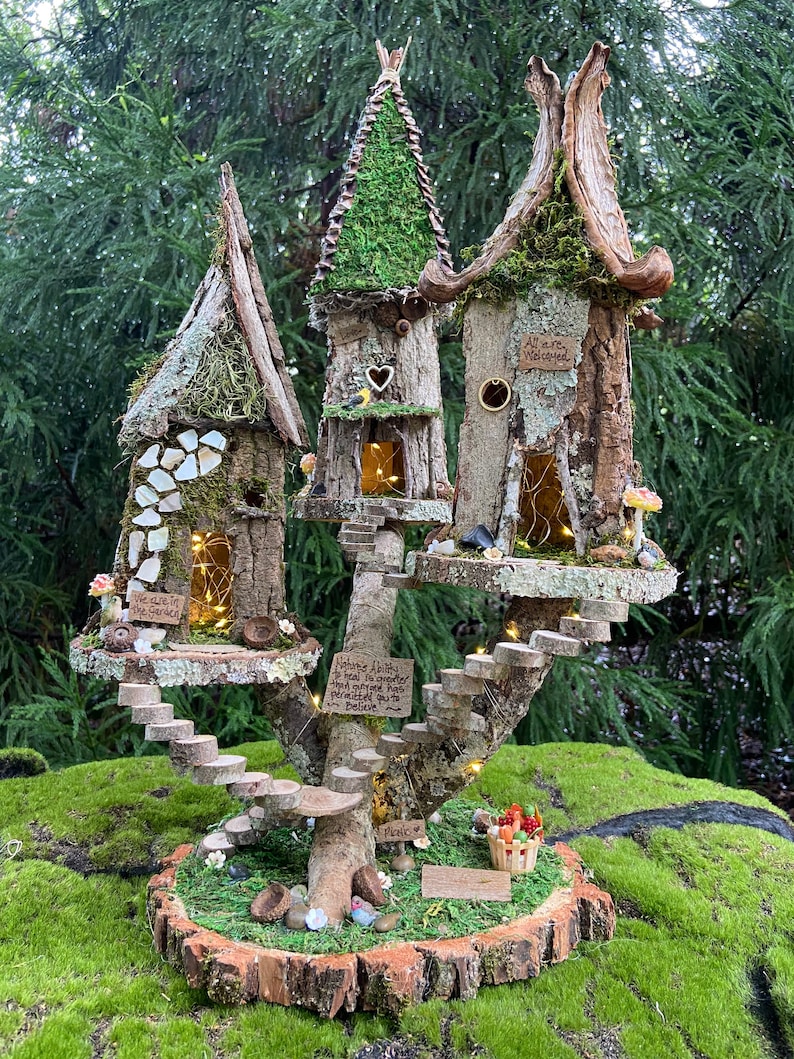 Triple Fairy House Handmade Fairy House Personalized Gift - Etsy