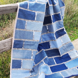 Quilt - Upcycled Denim - Brick Wall, Grey and Blue Back - Etsy