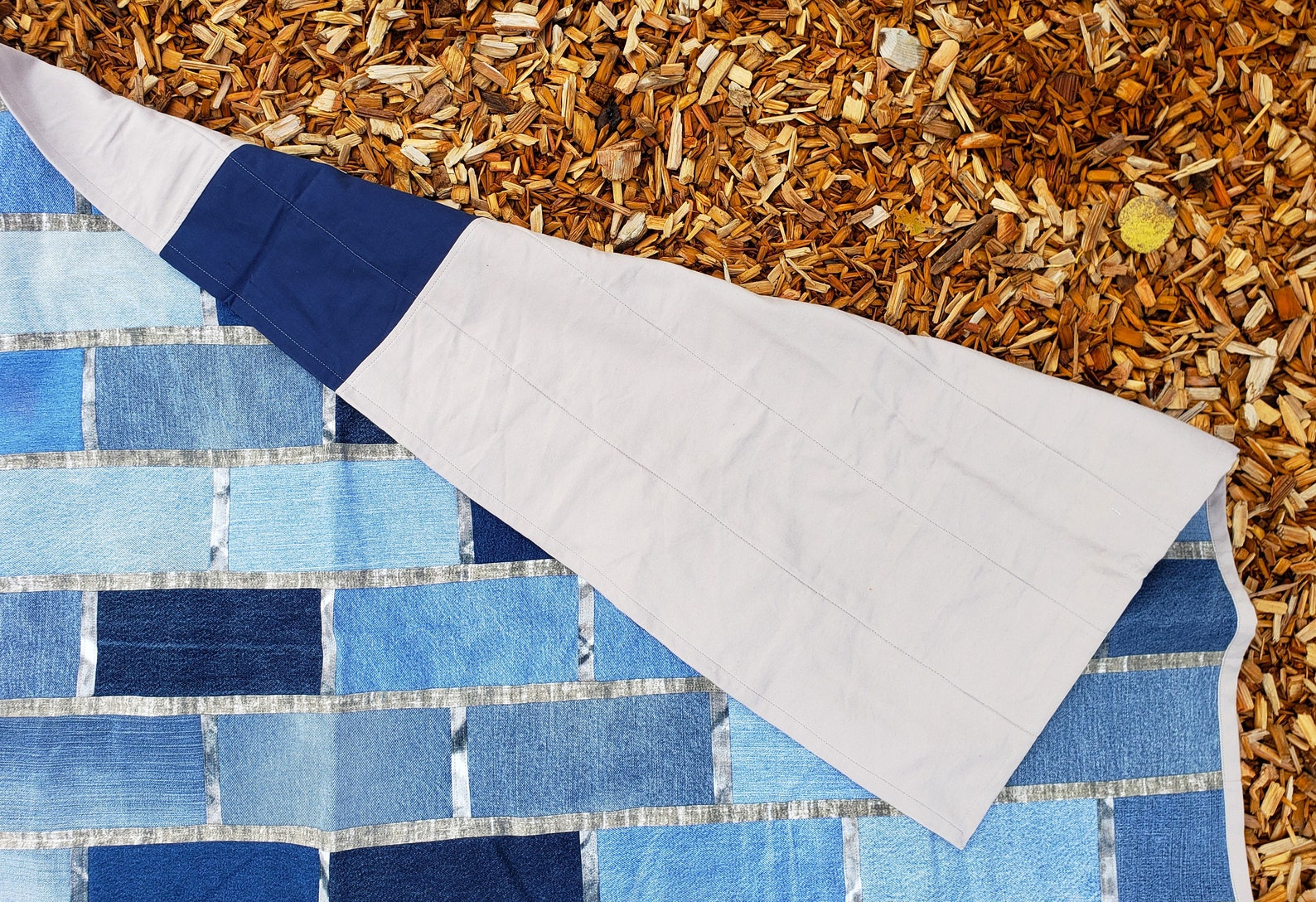 Quilt Upcycled Denim Brick Wall Grey and Blue Back - Etsy