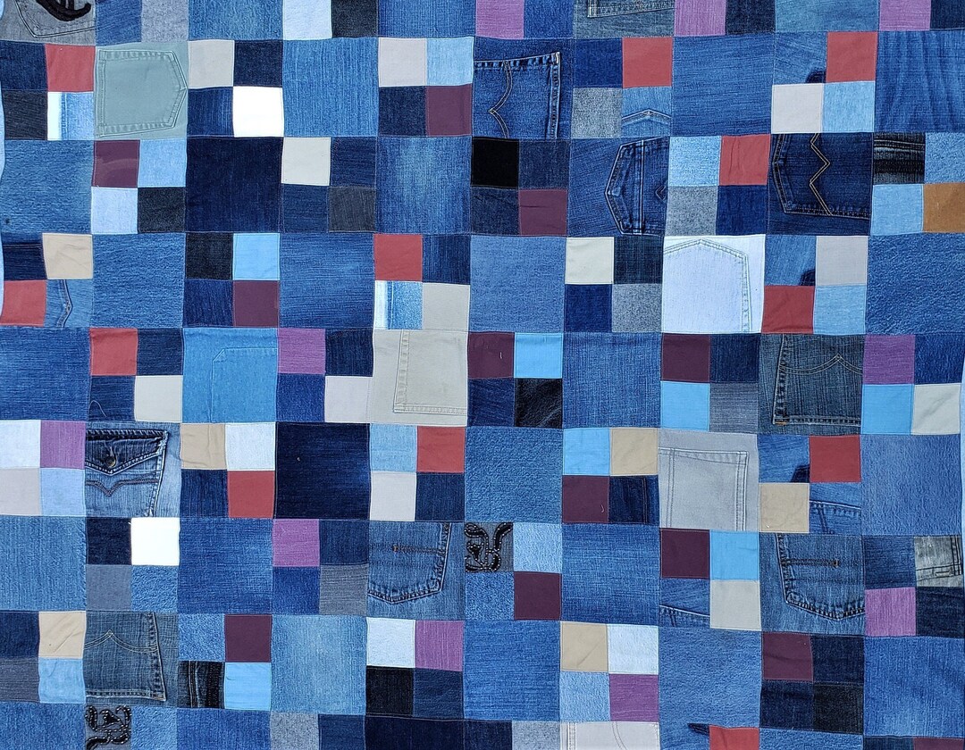 Quilt - Upcycled Denim - 5 Feet - Multicolor Squares - Etsy Canada