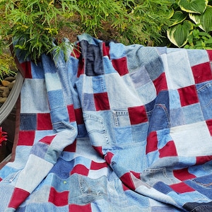 Quilt Upcycled Denim 5 Feet Maroon and Denim - Etsy