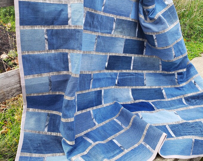Quilt - Upcycled Denim - Brick Wall, Solid Back - Etsy