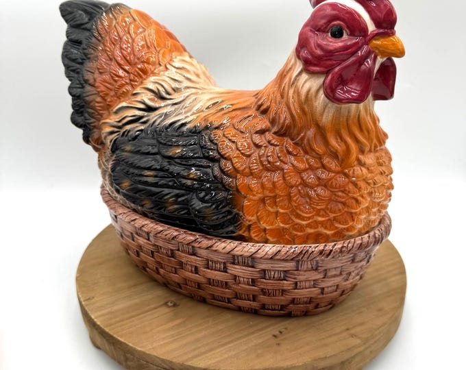 Blue Sky Ceramic Hen Chicken Basket Vintage Style Decorative Hand ...