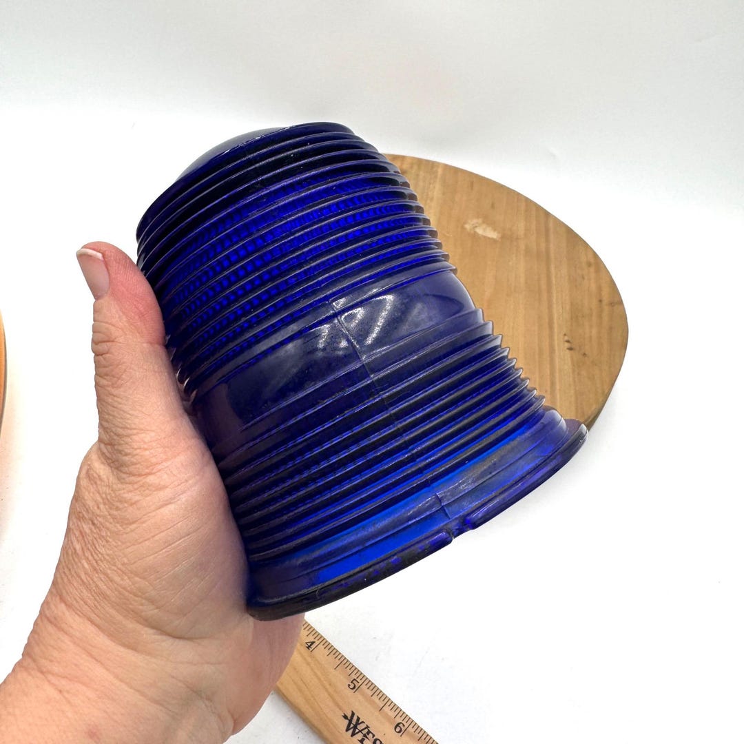 Vintage Cobalt Blue Fresnel Glass Lear With Domed Top and Ribbed Design ...