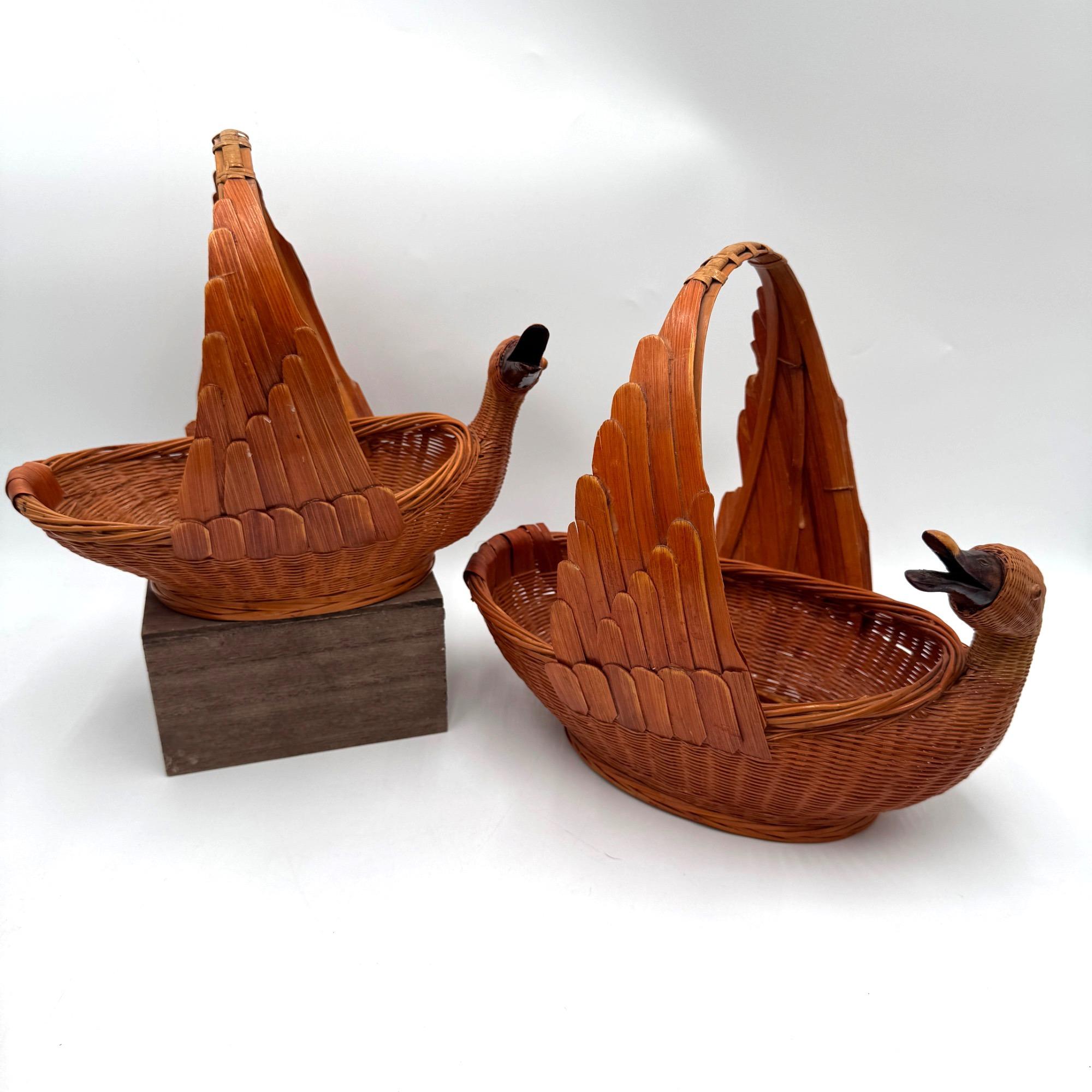 Goose or Swan Duck Nesting Baskets 1970s Mid Century Woven Wicker ...